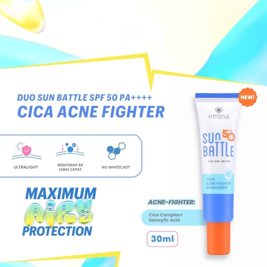 Emina Sun Battle SPF 50 PA++++ Cica Acne FIghter Sunscreen 30 ml ...